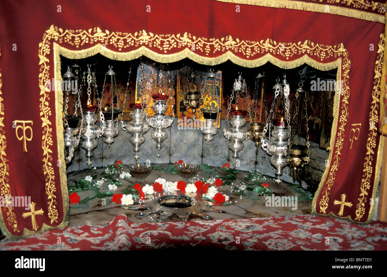 Bethlehem, the Star of Bethlehem at the Grotto of the Nativity Stock ...