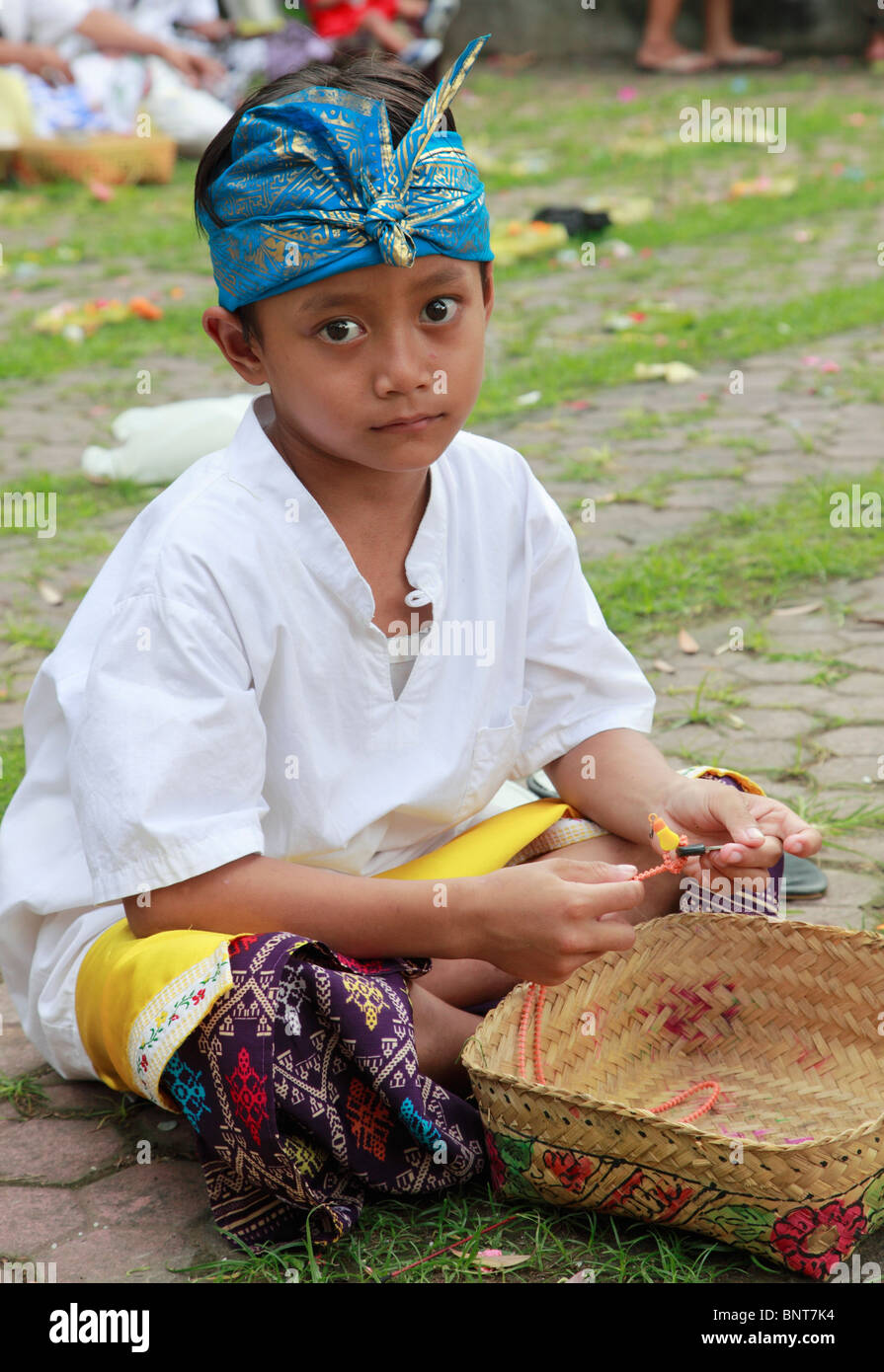Indonesia, Bali, Galungan festival, religious ceremony, little boy ...
