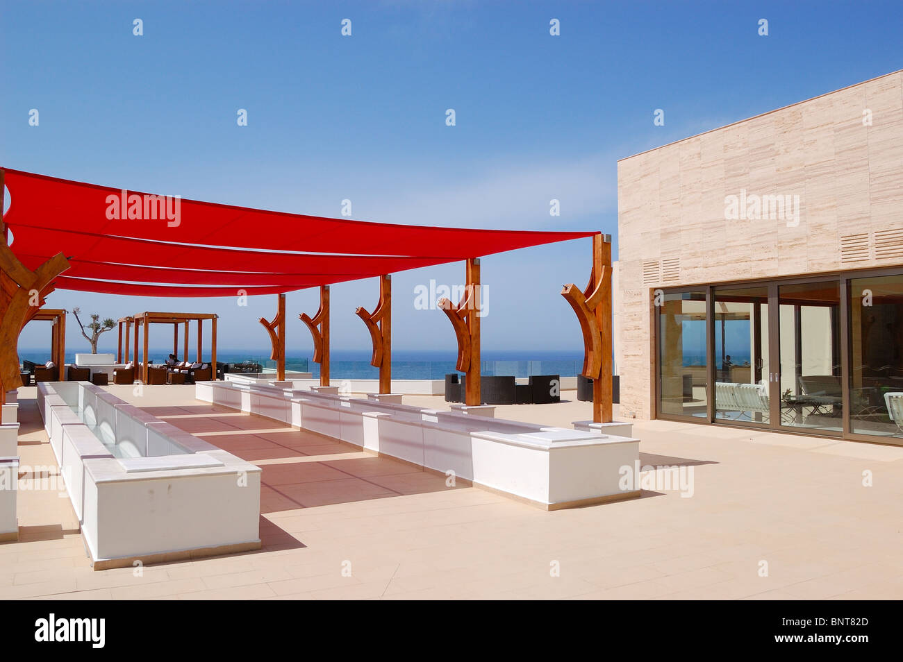Entrance of the modern luxury hotel, Crete, Greece Stock Photo - Alamy