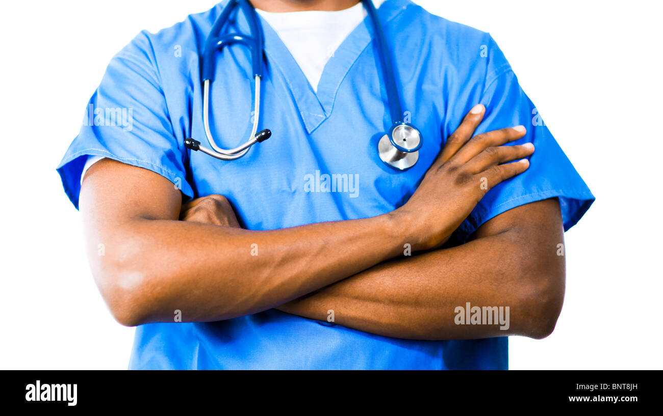 Handsome senior doctor in scrubs hi-res stock photography and images ...