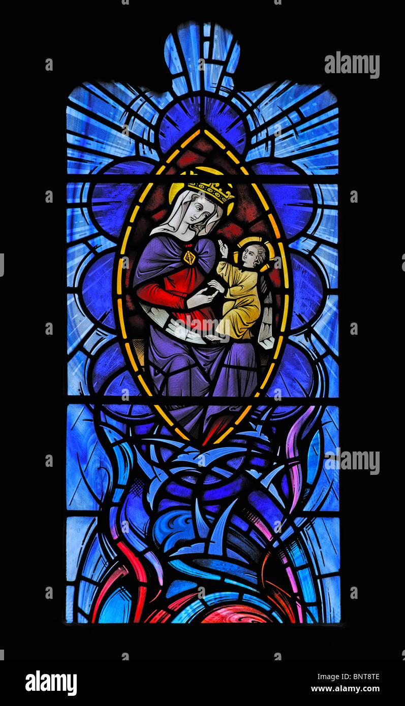 "Madonna and Child" window, Upper pane (detail). Church of Saint Oswald ...