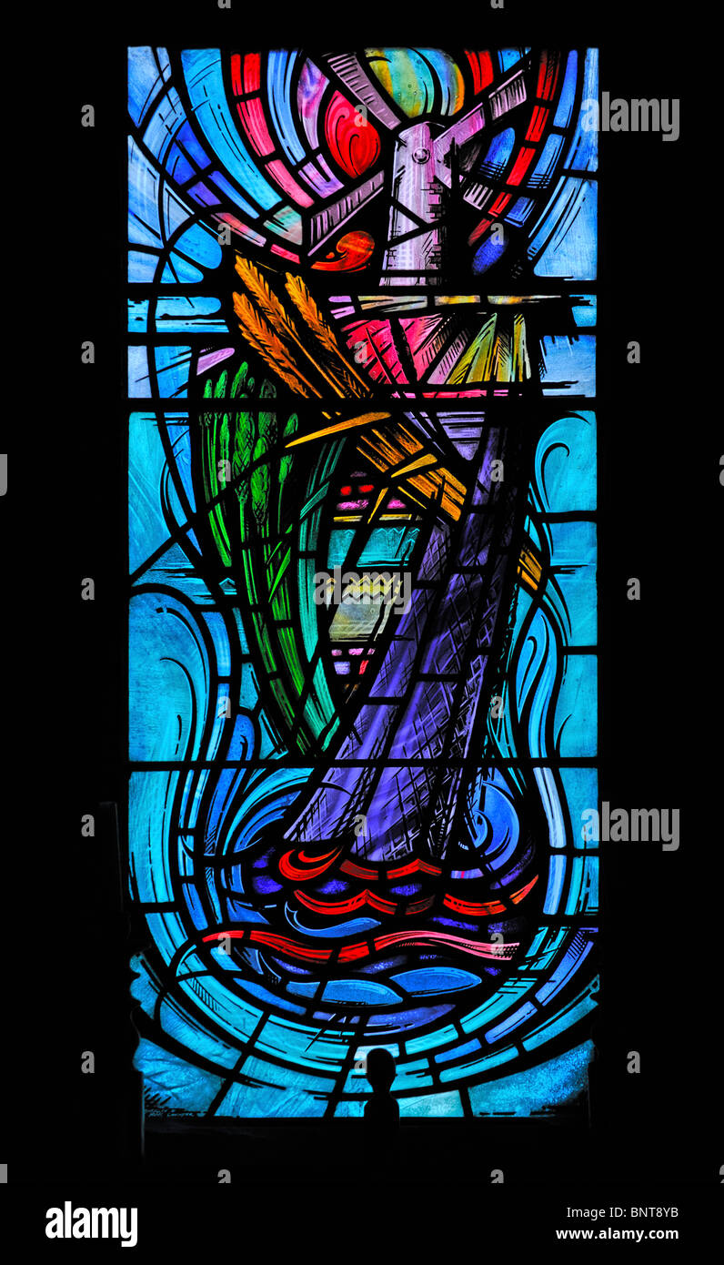 "Madonna and Child" window, Lower pane (detail). Church of Saint Oswald ...