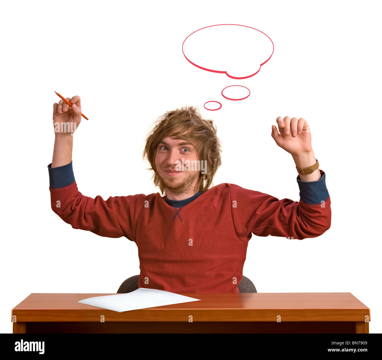 young writer man with pencil having a thought balloon Stock Photo - Alamy