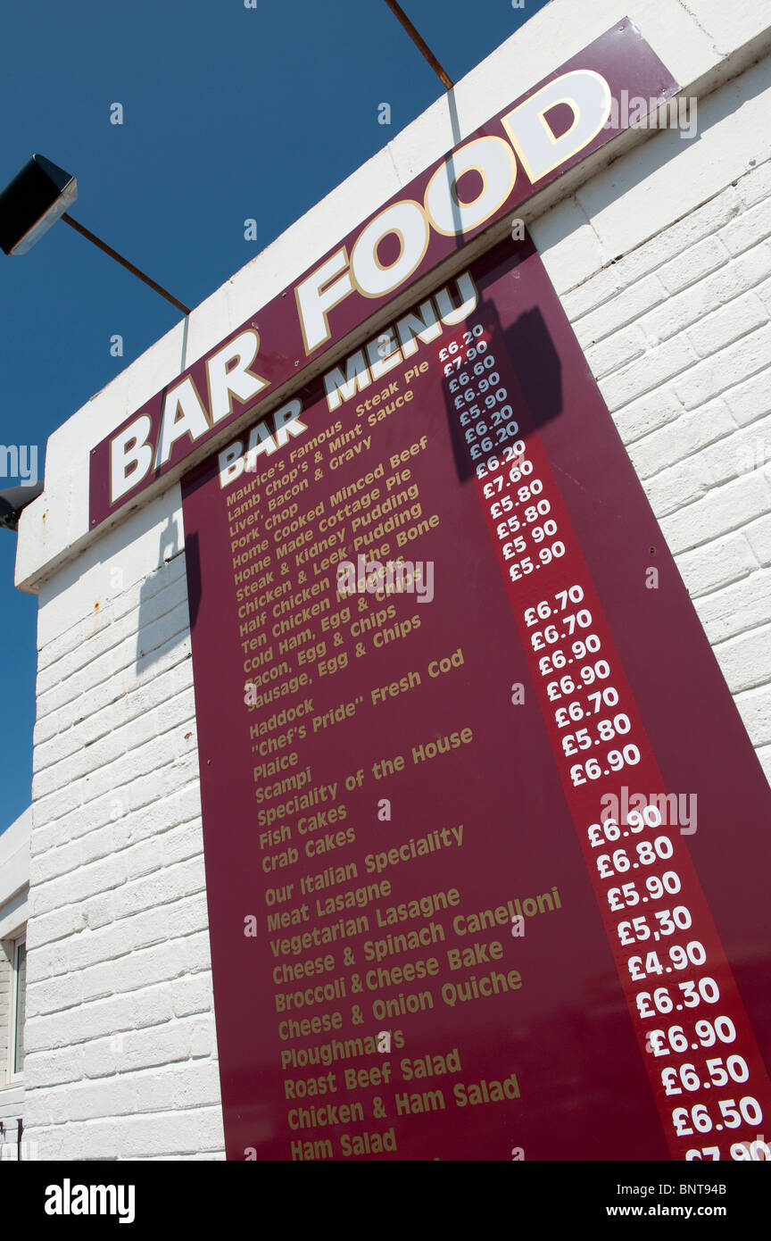 Menu listed on the outside of a bar in England Stock Photo - Alamy