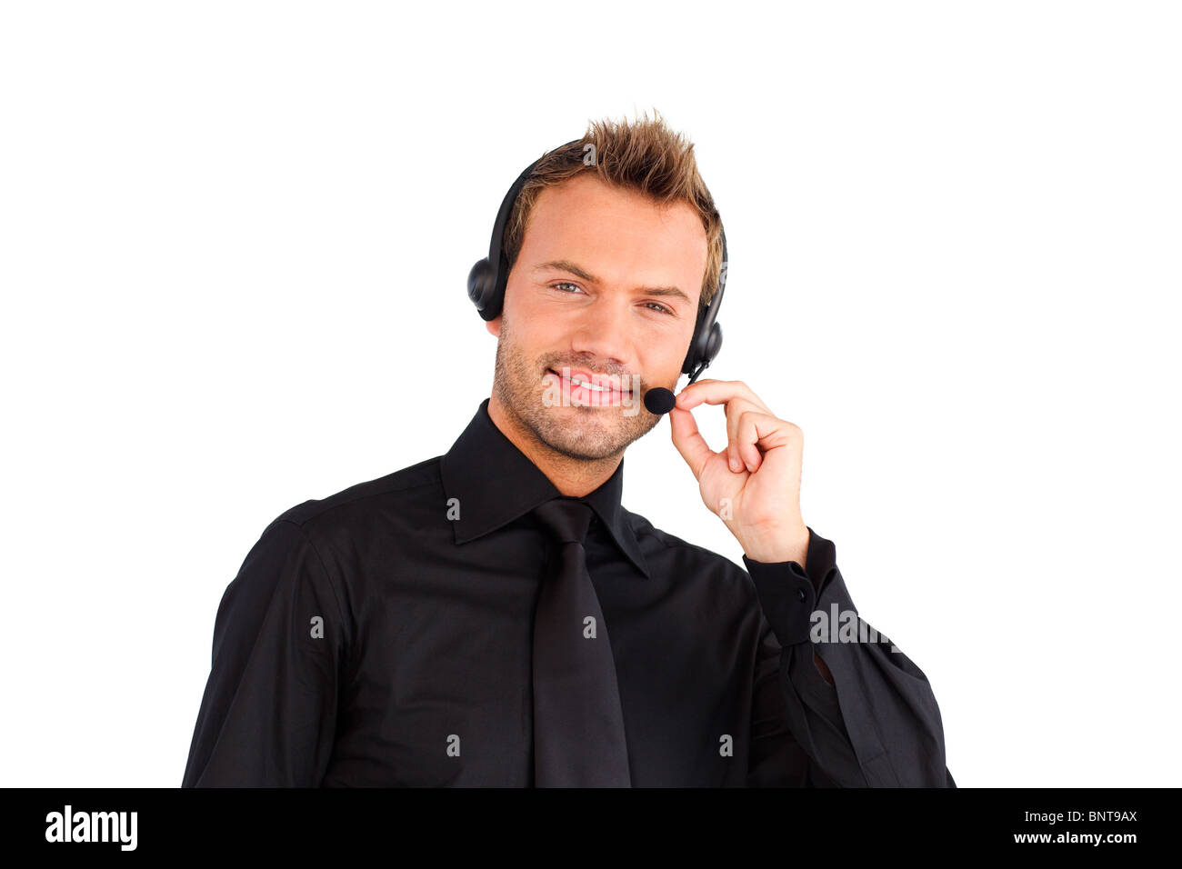 Attractive friendly customer service representative man Stock Photo - Alamy