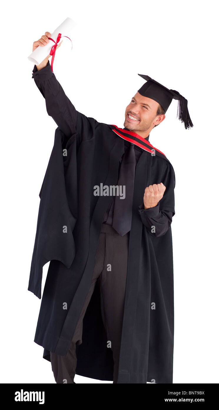 Happy attractive boy celebrating with success his graduation Stock ...