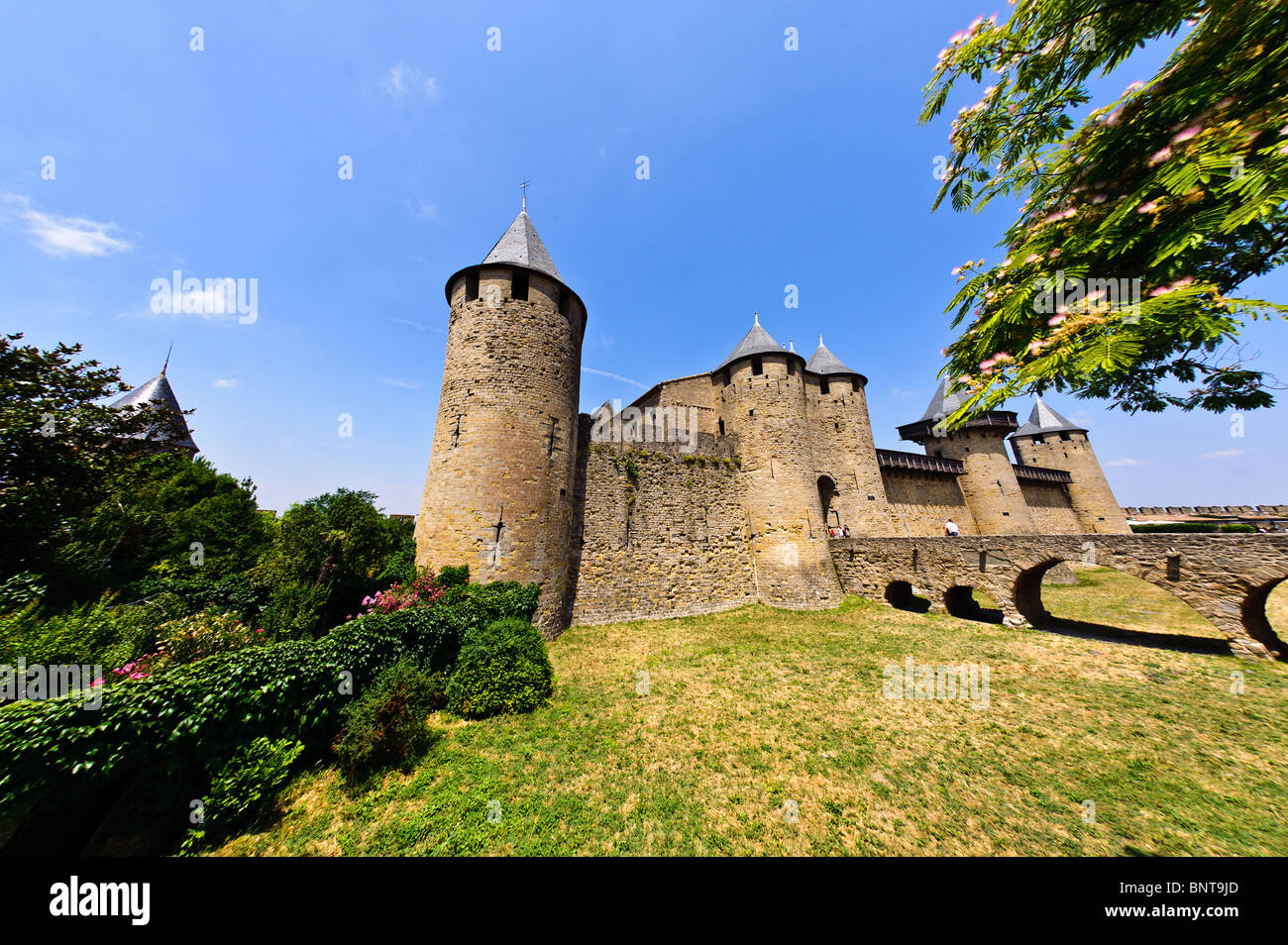 The medieval walled city in Carcassonne , France Stock Photo - Alamy