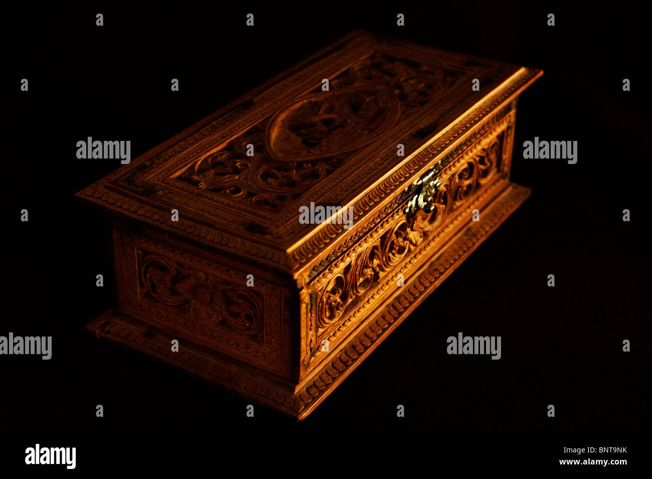 An ornate antique mid 19th C hand-carved sandalwood box (probably from ...