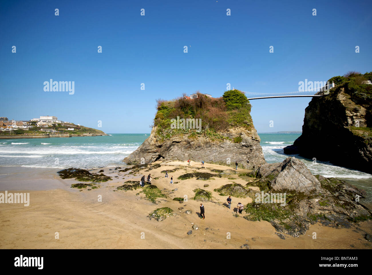 Newquay Cornwall UK Harbor Harbour Quay Beach Cliff Island Bridge Stock ...