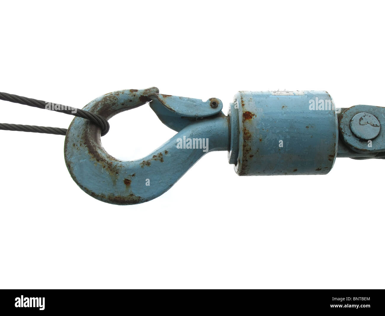 The hook of a small crane with a steel rope attached Stock Photo - Alamy