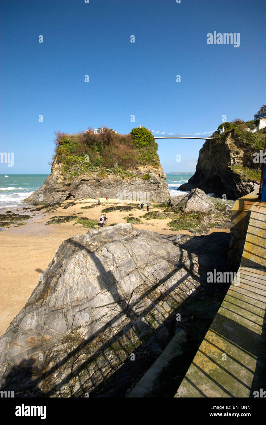 Newquay Cornwall UK Harbor Harbour Quay Beach Cliff Island Bridge Stock ...
