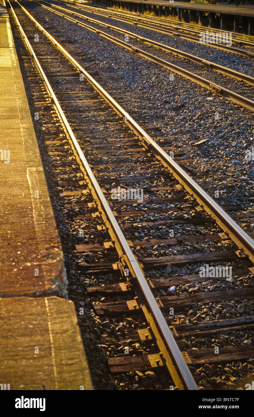 Rail station tracks Stock Photo - Alamy