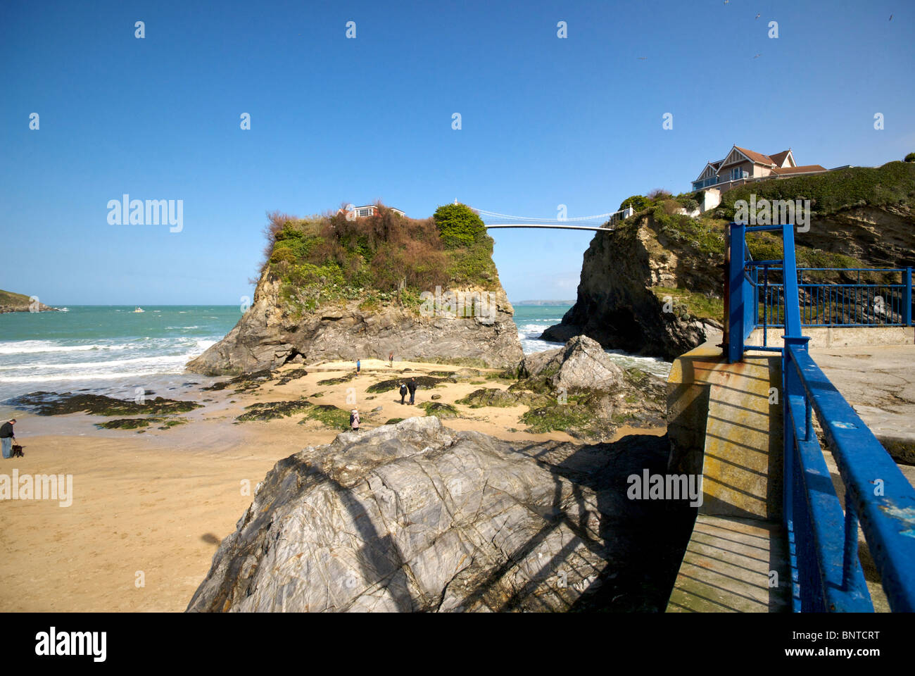Newquay Cornwall UK Harbor Harbour Quay Beach Cliff Island Bridge Stock ...