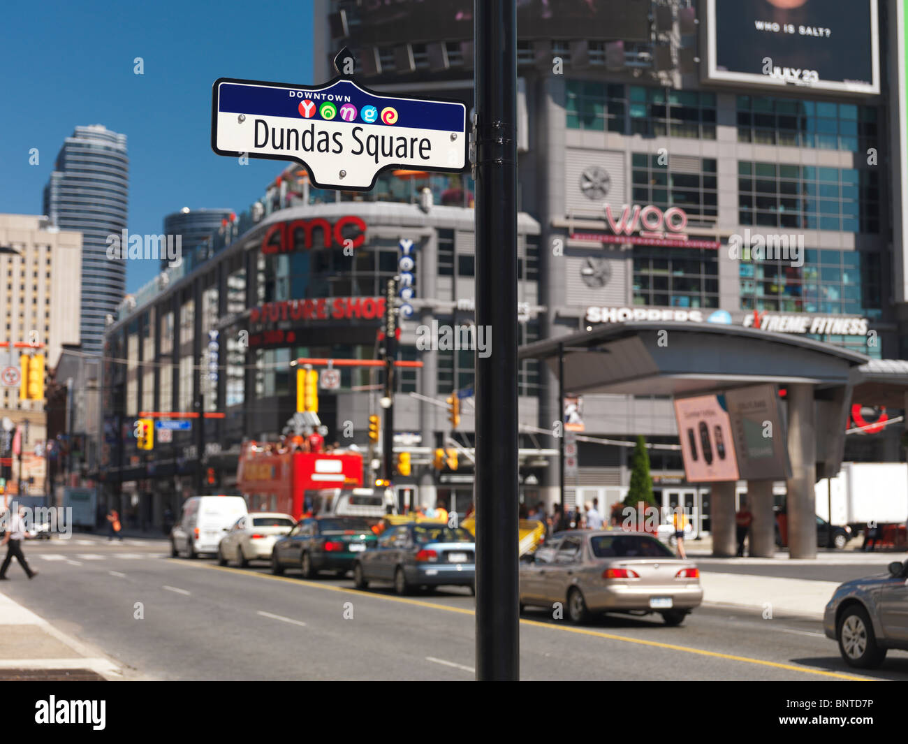 Dundas Square street sign at Yonge and Dundas streets. Downtown Toronto ...