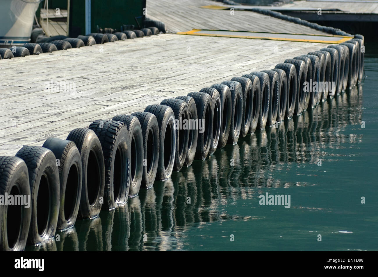 Floating dock system with tire bumper guards at Grider Hill Dock, Lake ...