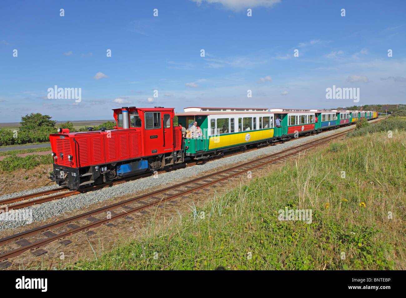 island train on Borkum Island, East Friesland, North Sea Coast, Lower ...