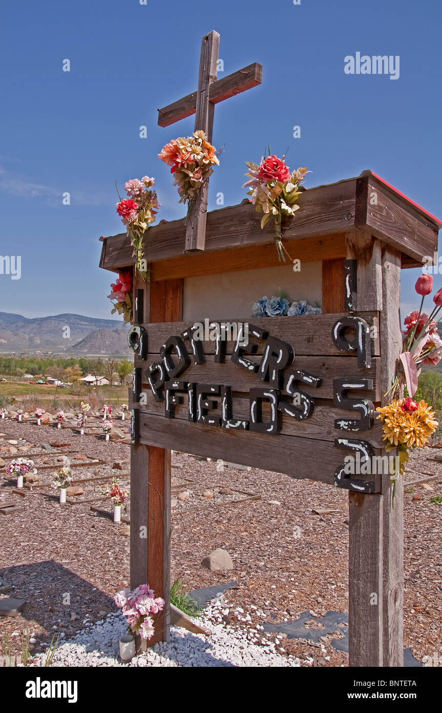 This stock image is a Potter's Field graveyard with a sign decorated ...