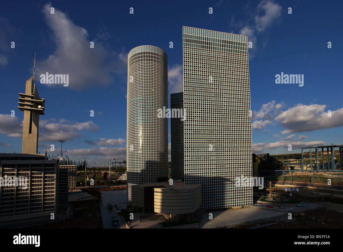 Miniature replica of Azrieli skyscraper towers in Tel Aviv displayed in ...