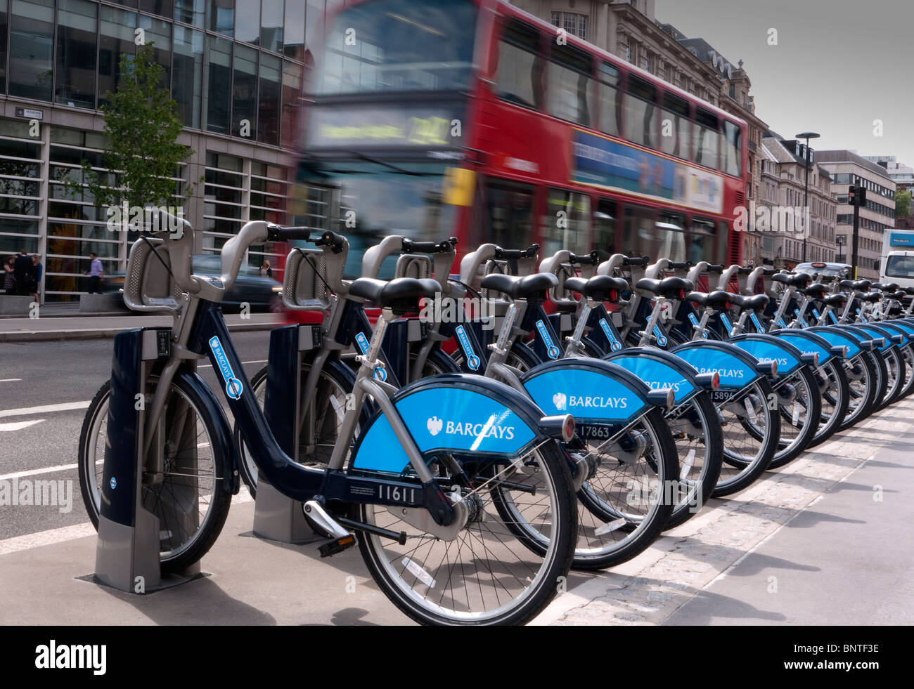 London Cycle hire bikes in one of the 400 docking locations in the ...