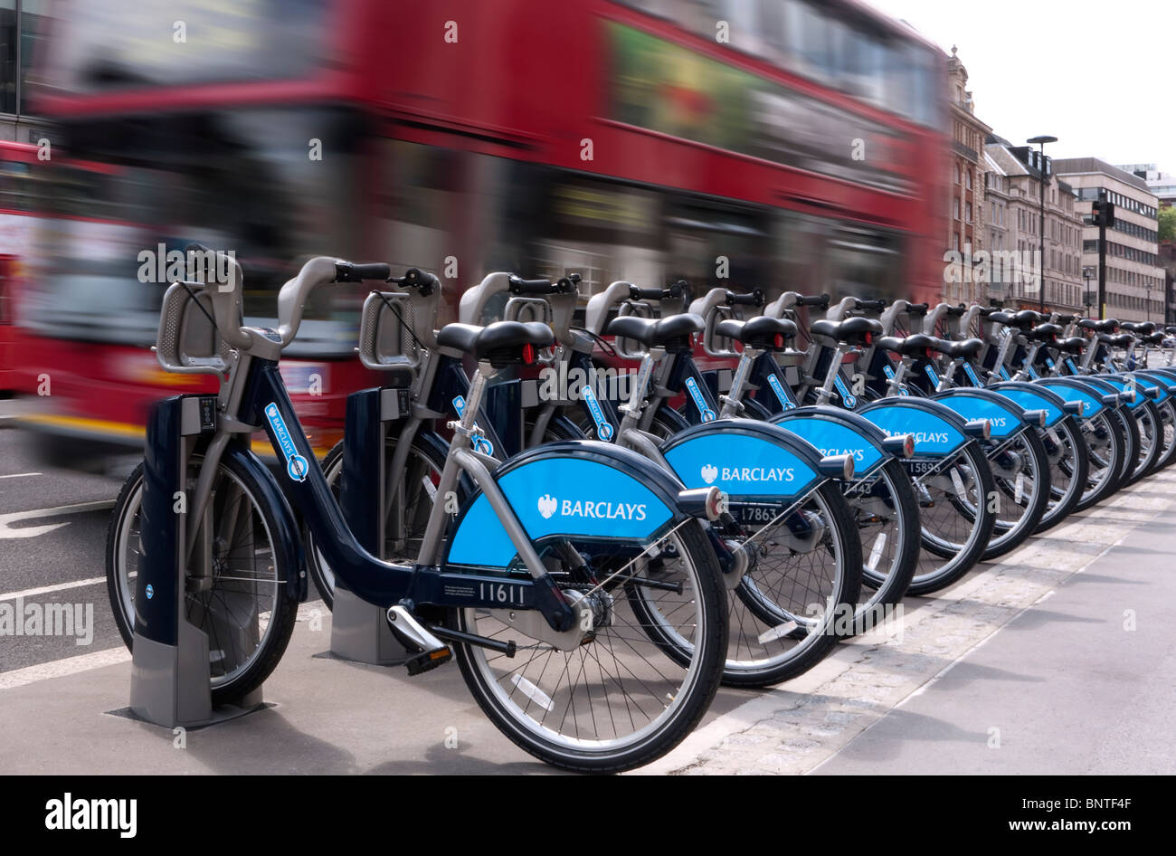London Cycle hire bikes in one of the 400 docking locations in the ...
