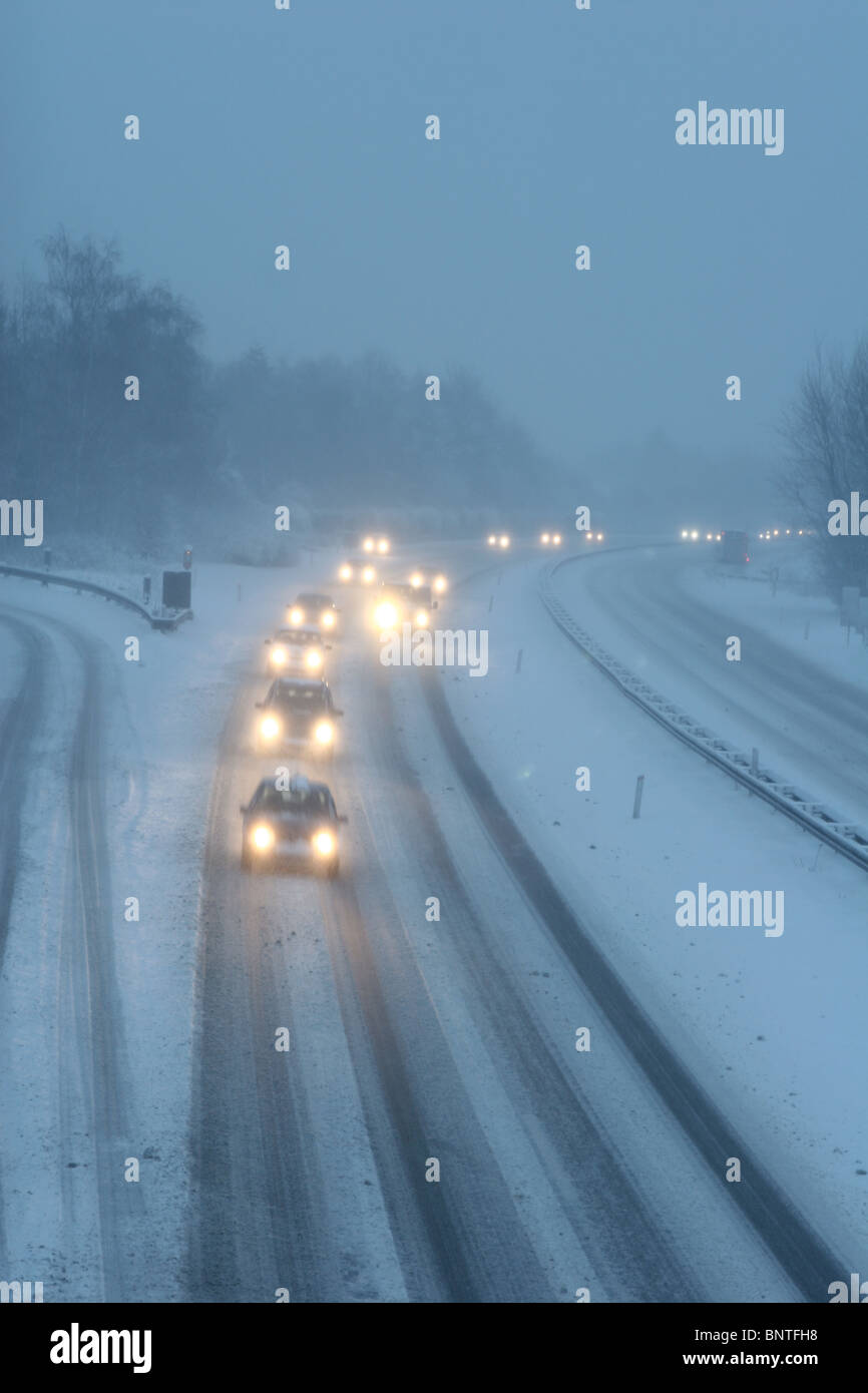 Traffic on a motorway in winter (Denmark Stock Photo - Alamy