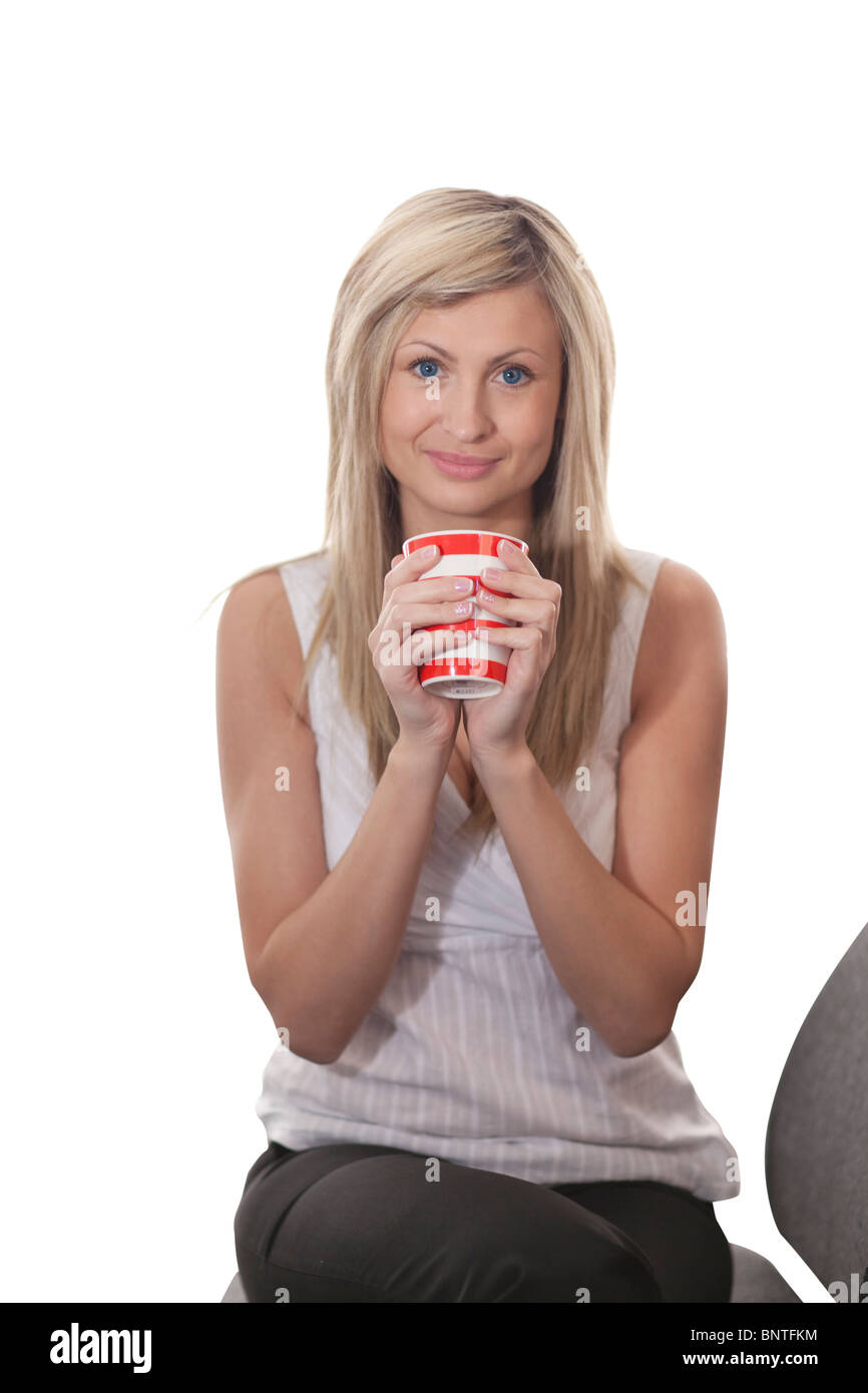 Female model drinking from coffee hi-res stock photography and images ...