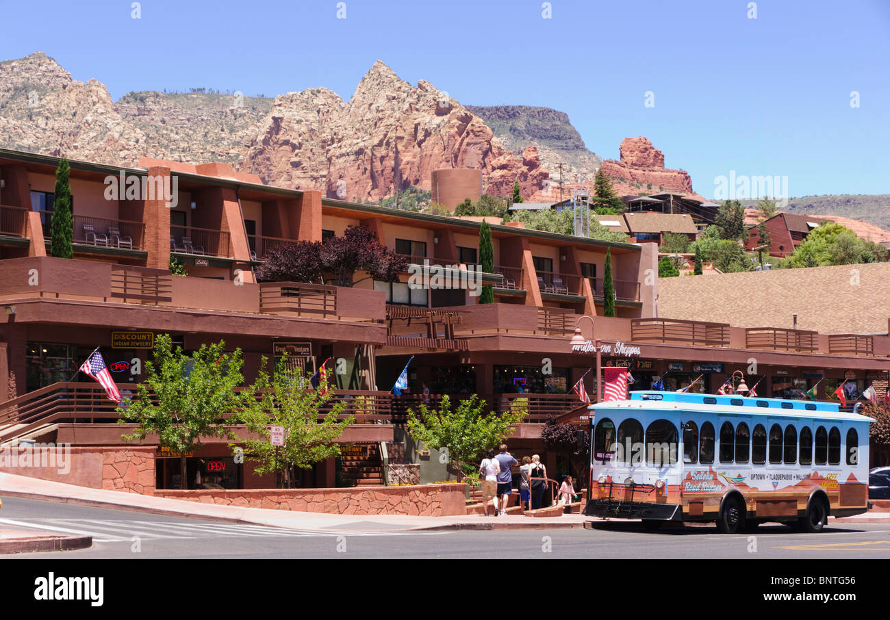 Sedona, Arizona, USA - Matterhorn hotel and shopping in uptown village ...