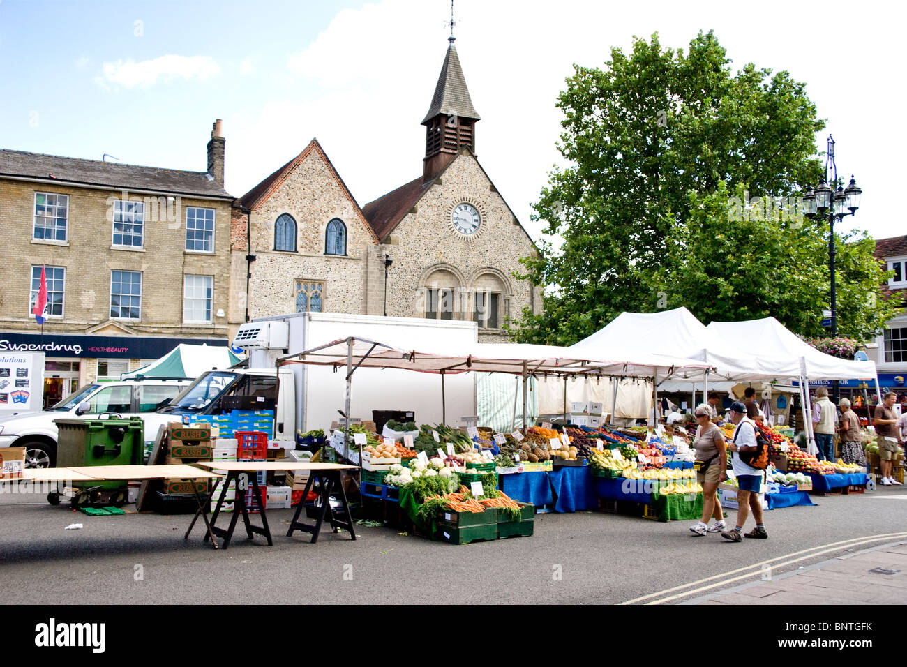 Market stalls, Cornhill Bury St Edmunds, Suffolk, England Stock Photo ...