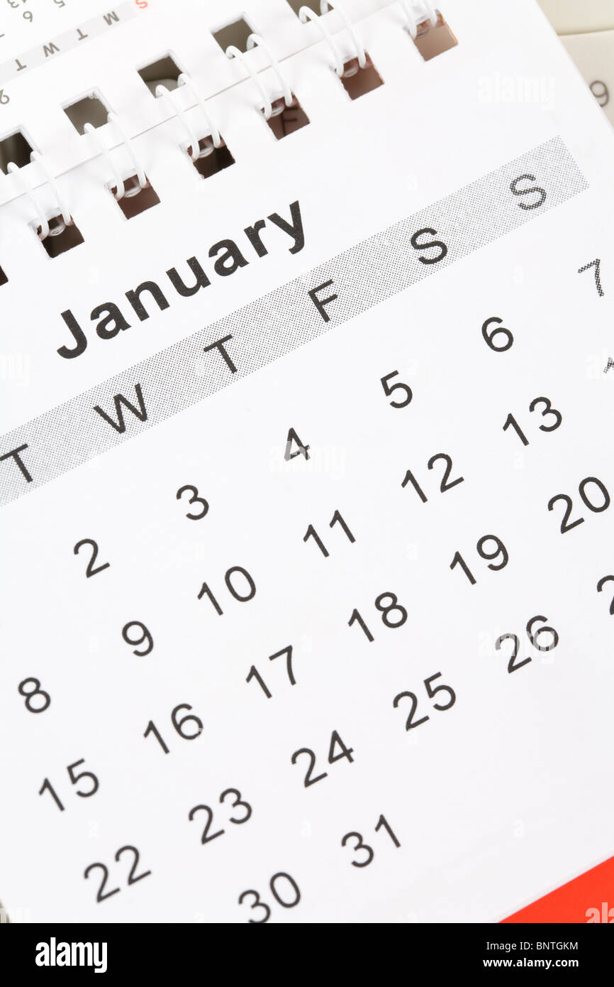 Calendar January close up shot Stock Photo - Alamy
