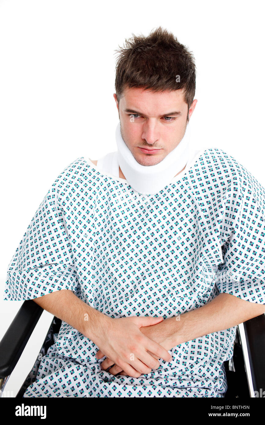 Sad patient with a surgical collar in hospital Stock Photo - Alamy