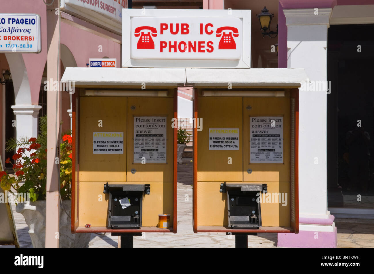 Vandalised public "pubic" phones in Kassiopi on the Greek Mediterranean ...