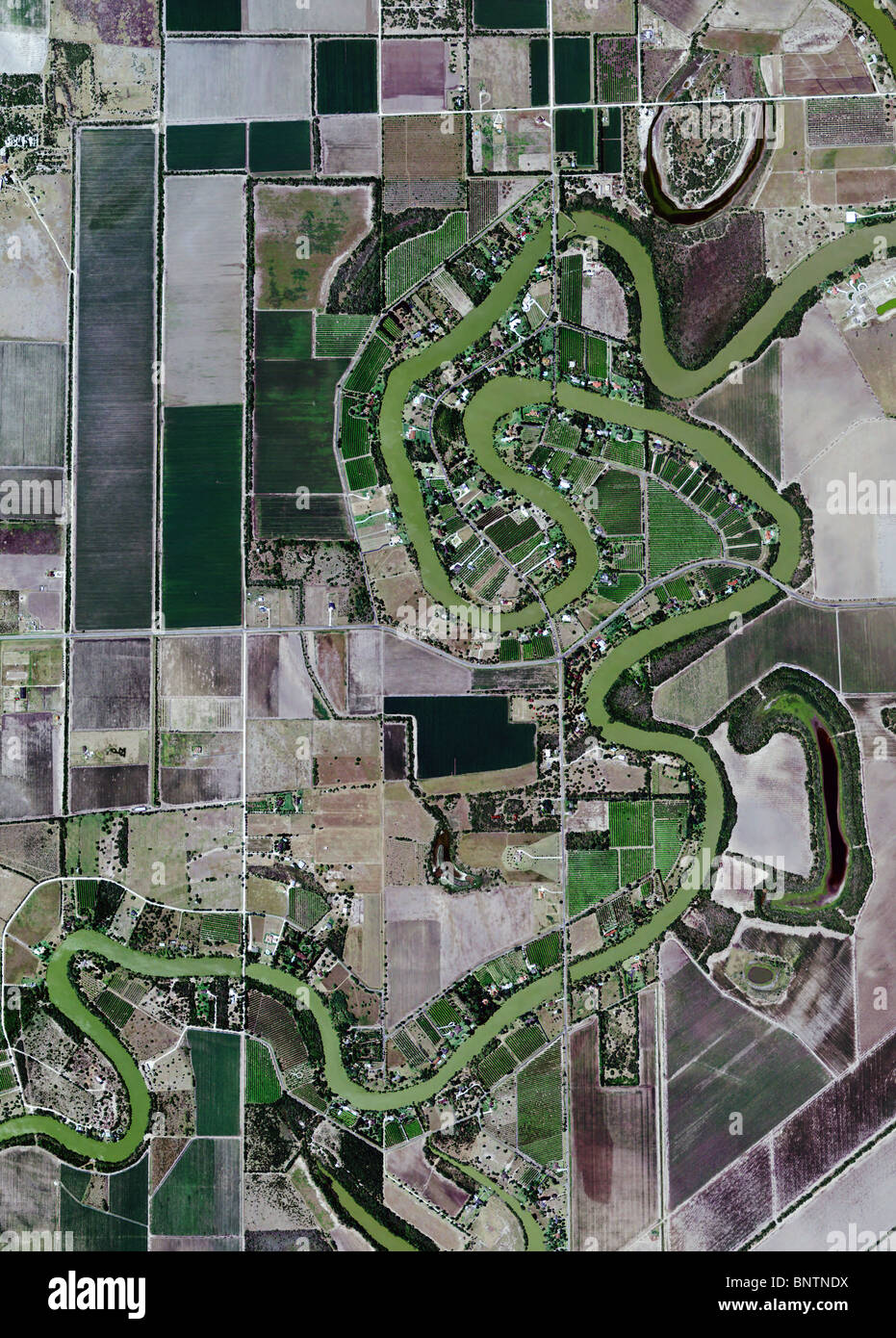 aerial map view above meandering river Cameron county Texas Stock Photo ...