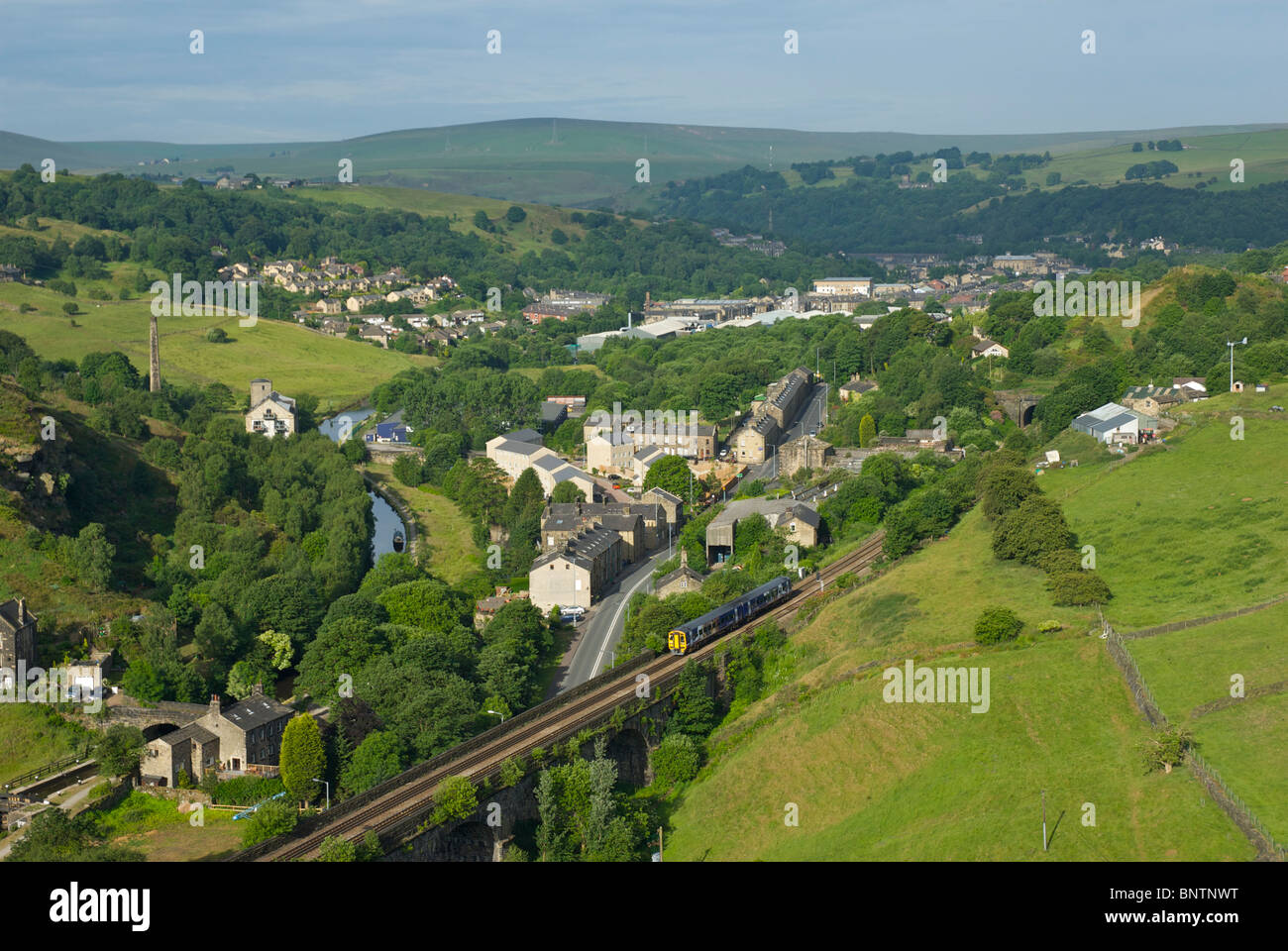 Train on Calderdale Line, with Todmorden behind, West Yorkshire ...