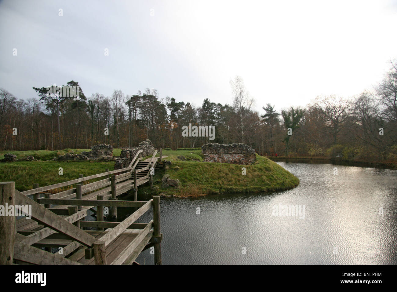 The ruins of Asserbo Monastery as seen from outside the moat, near ...