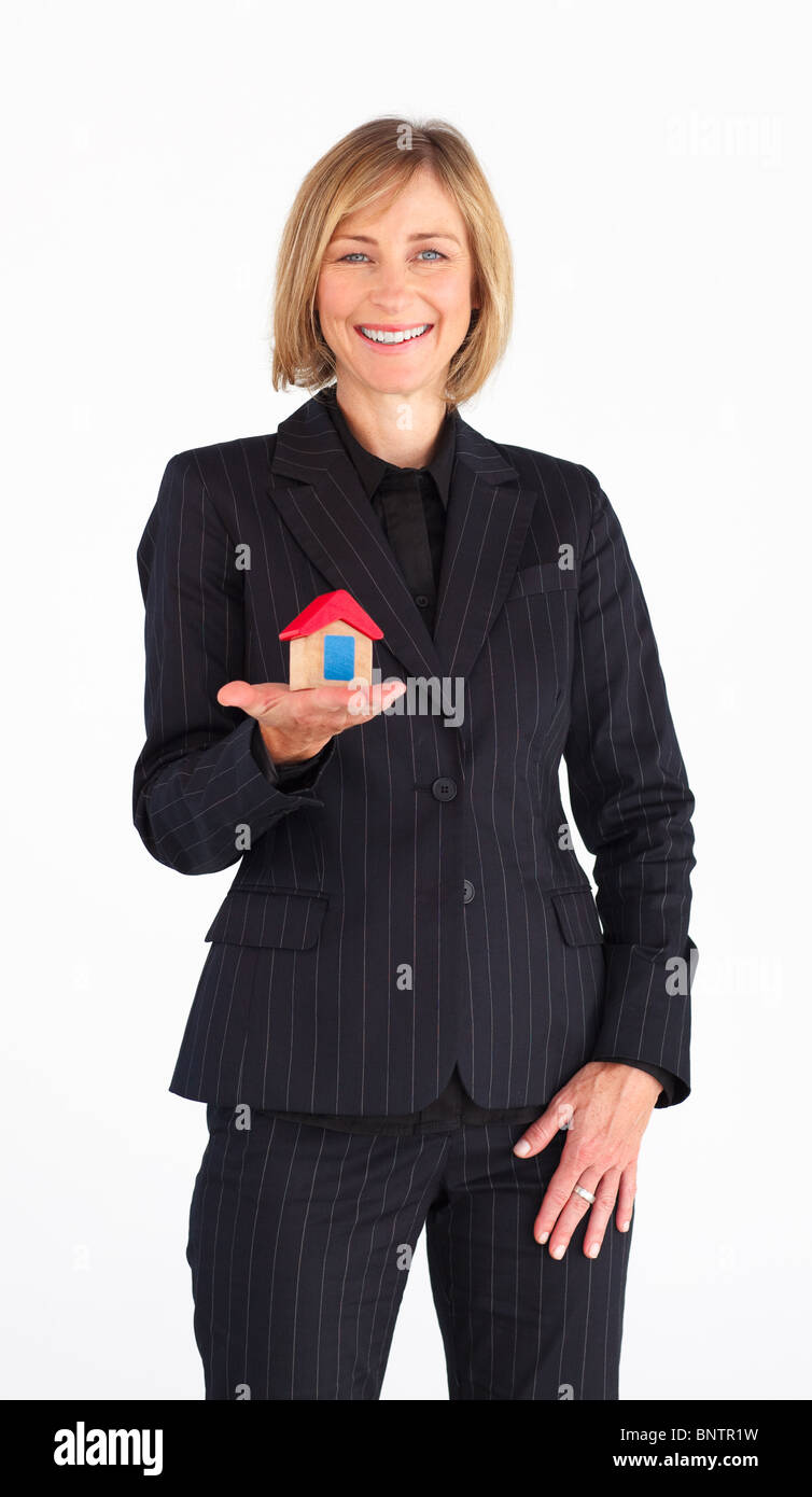 Happy family house model Cut Out Stock Images & Pictures - Alamy