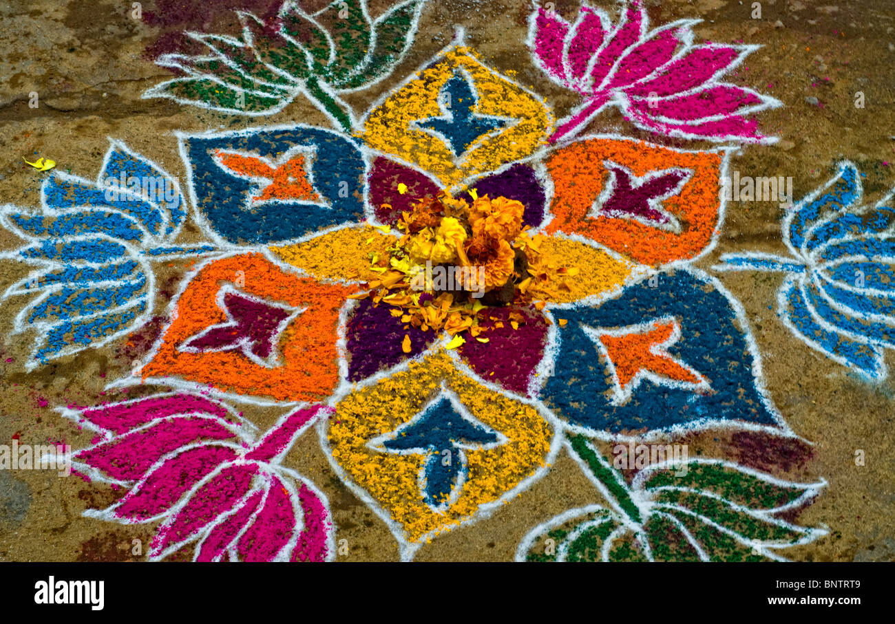 colorful festival designs in front of homes/houses Stock Photo - Alamy