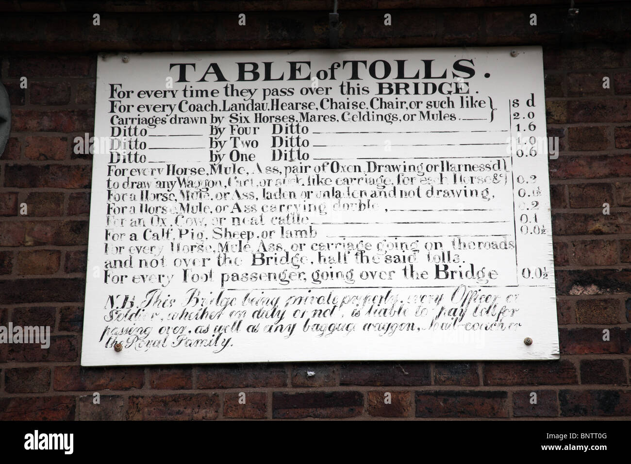 Table of tolls sign ironbridge gorge hi-res stock photography and ...