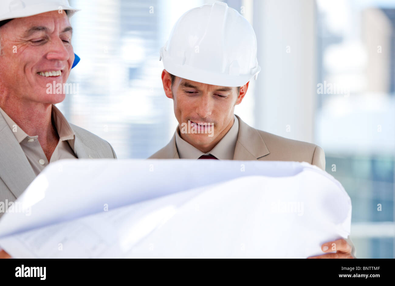 Architects partners looking at the building Stock Photo - Alamy