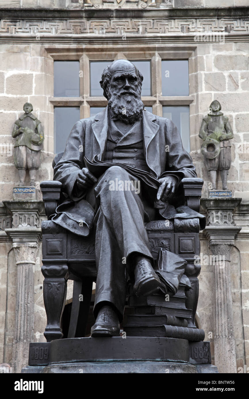 Statue of Charles Darwin outside the library, Shrewsbury, England Stock ...