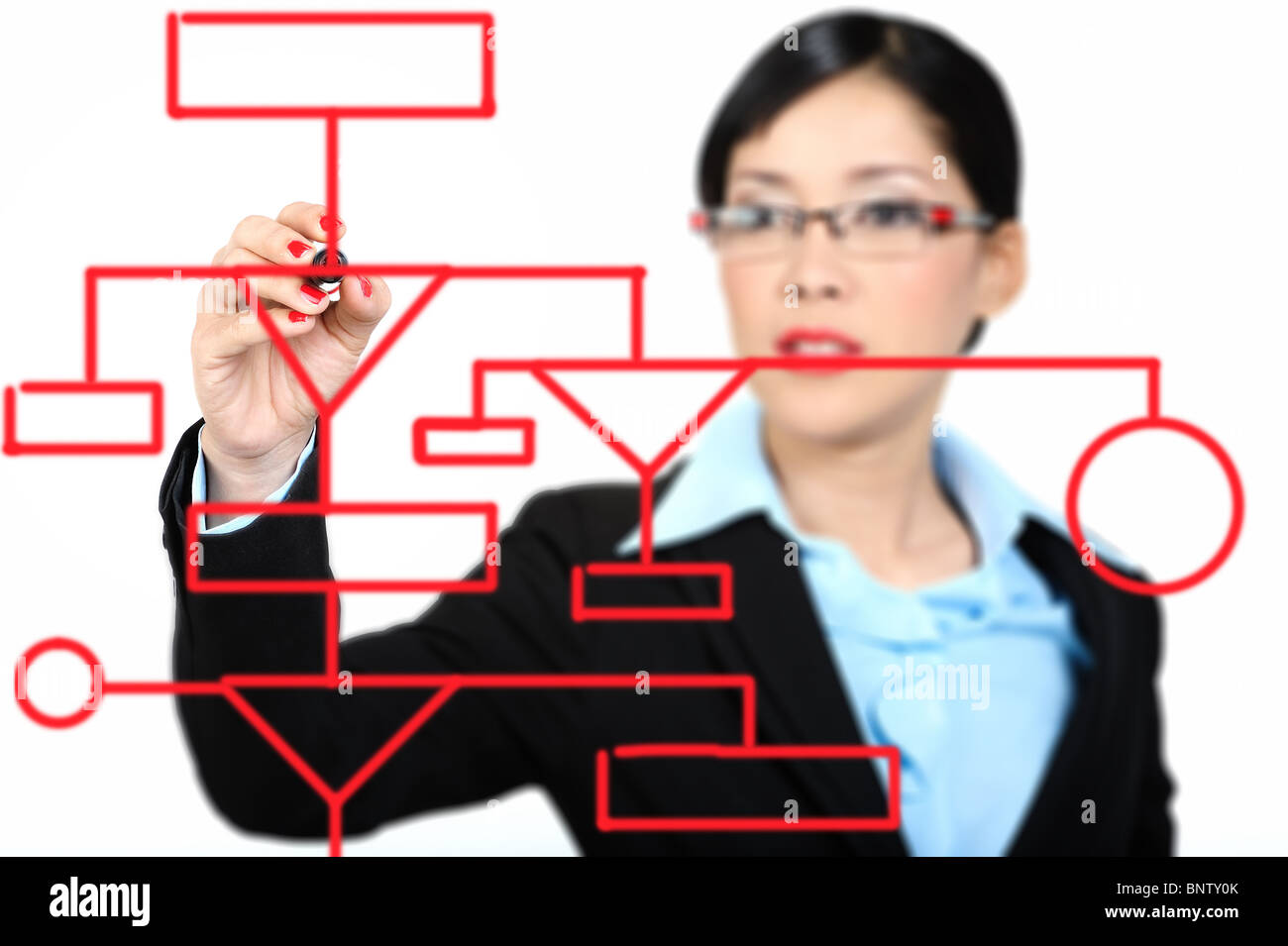 Young and pretty data processing engineer drawing a flowchart Stock ...