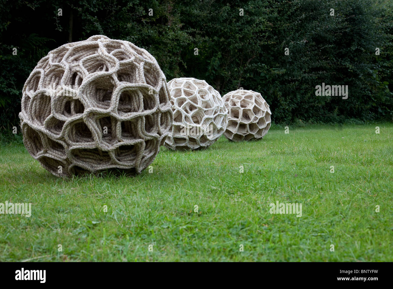 Textile fibre fiber art sculptures constructed from rope sisal string ...