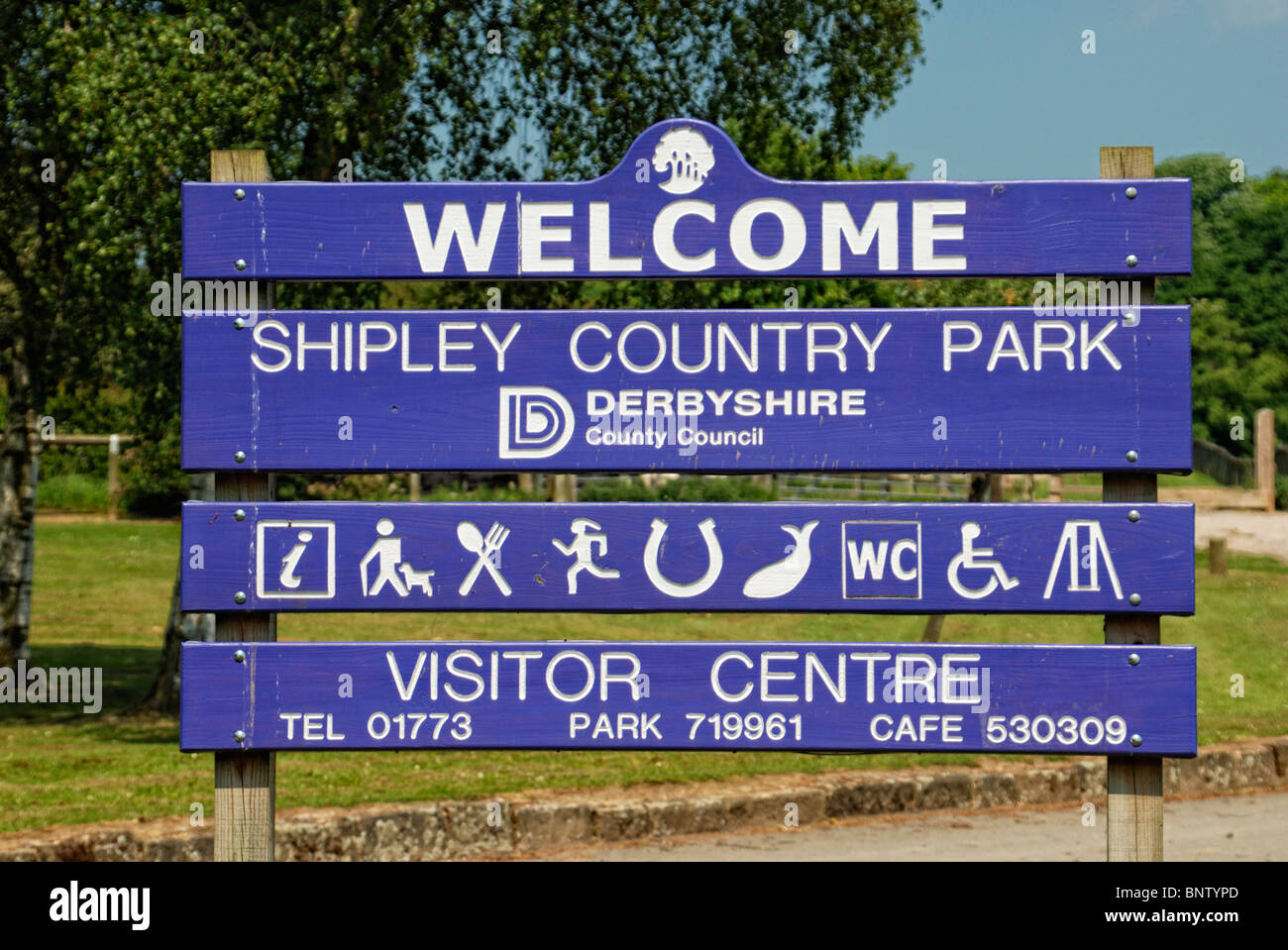 Entrance sign to Shipley country park Derbyshire england uk Stock Photo ...