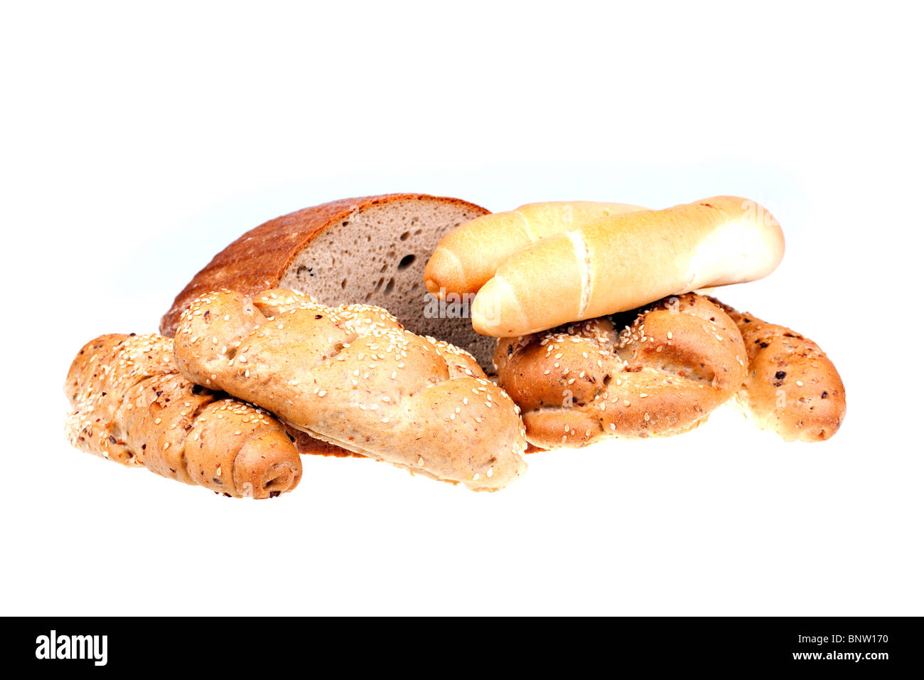 Assorted composition of breads isolated on white background Stock Photo ...