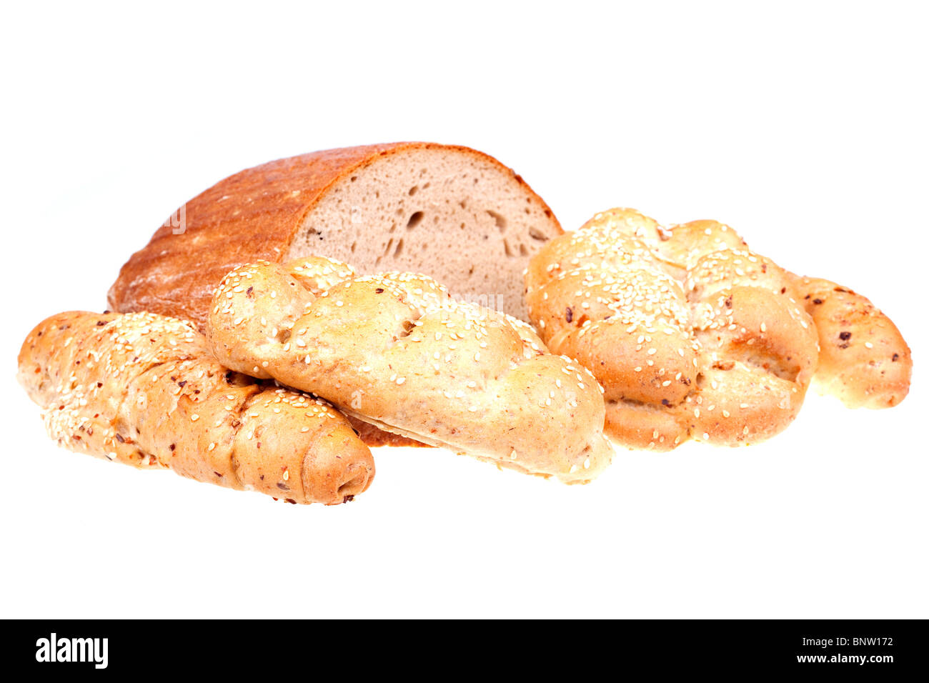 Assorted composition of breads isolated on white background Stock Photo ...