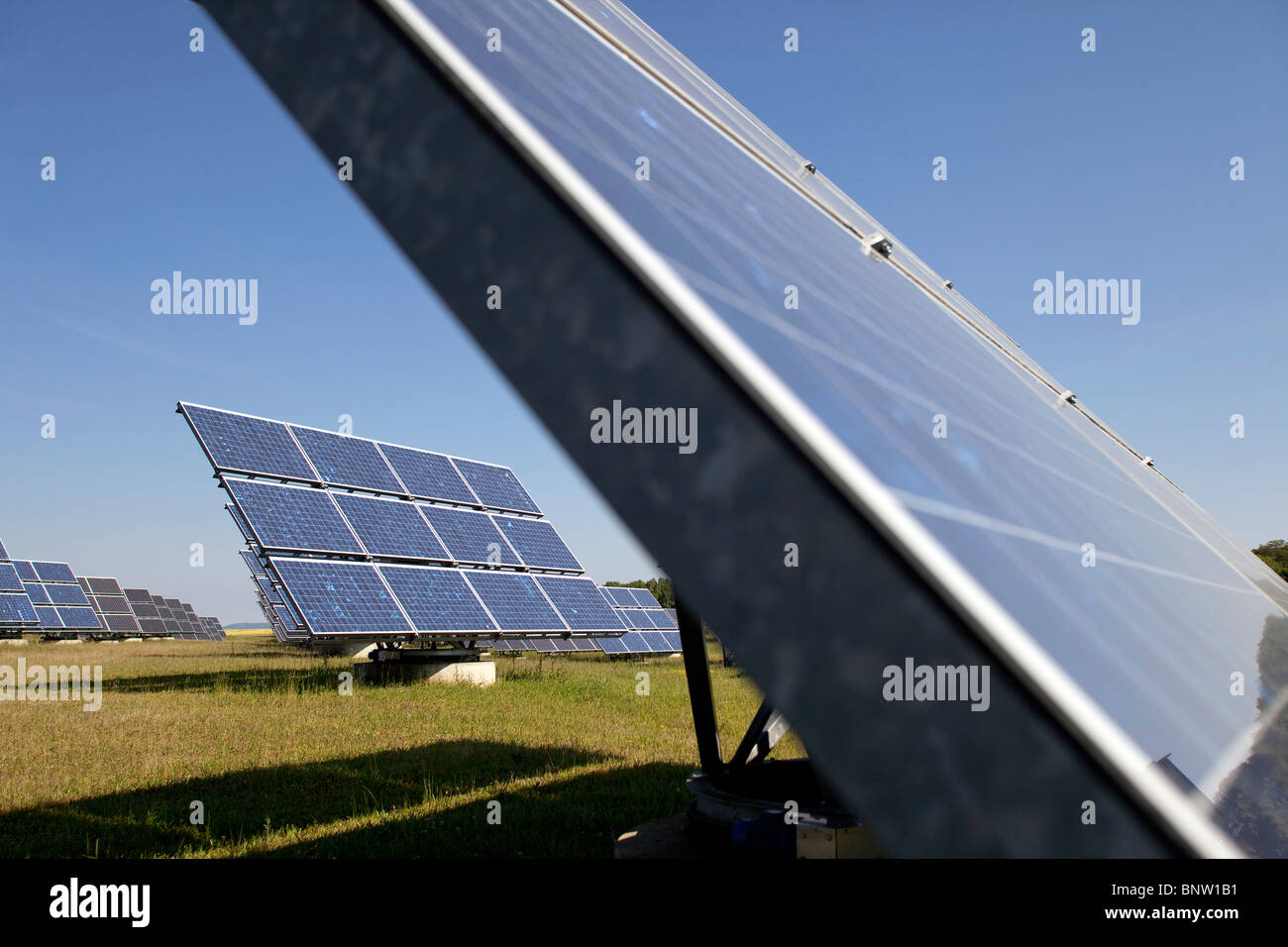 Solar panels mounted on so called movers which automatically direct the ...