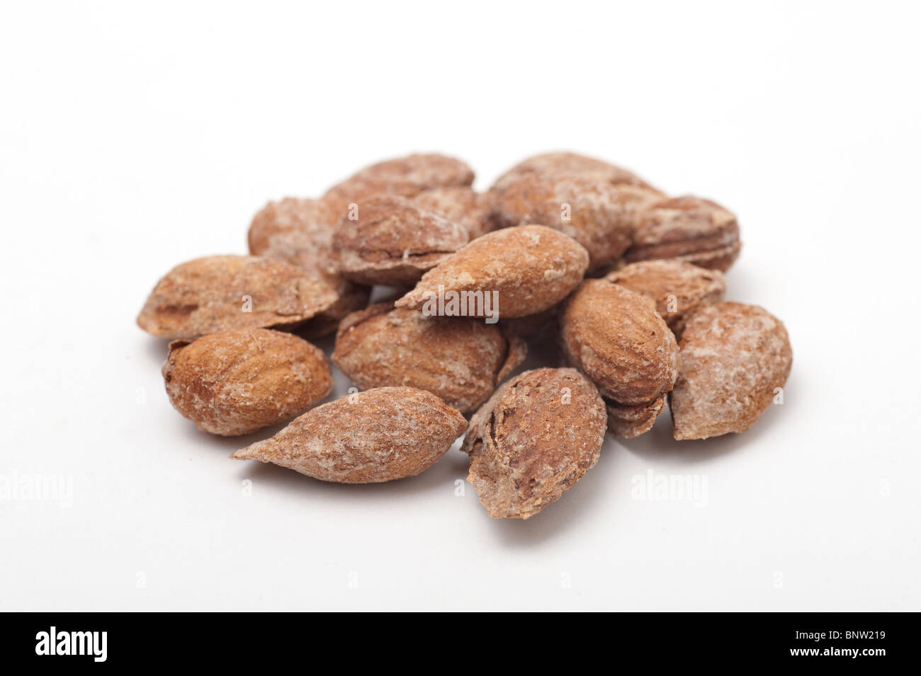 Almonds in shell On white Background Stock Photo - Alamy