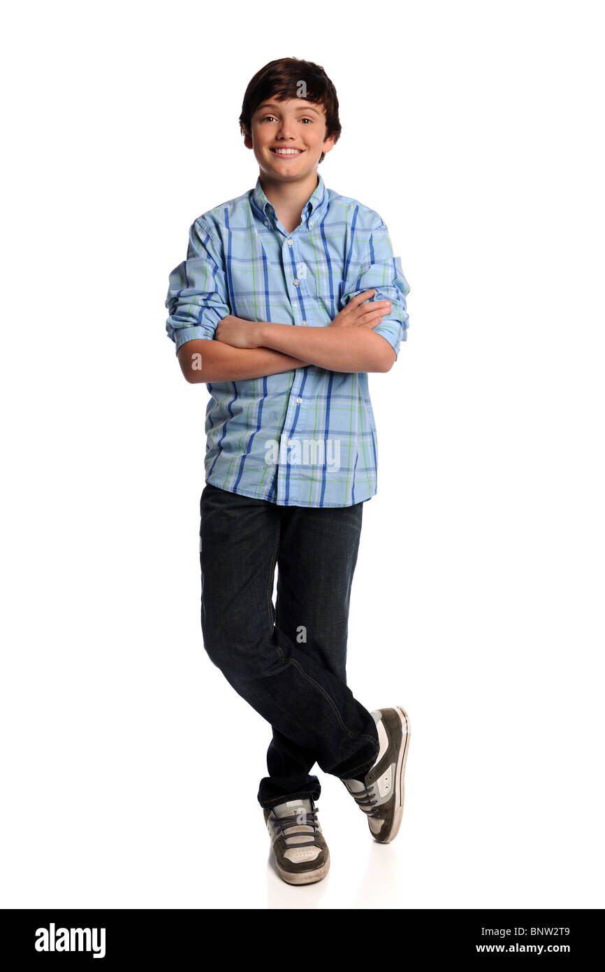 Portrait of young boy standing with arms crossed Stock Photo - Alamy
