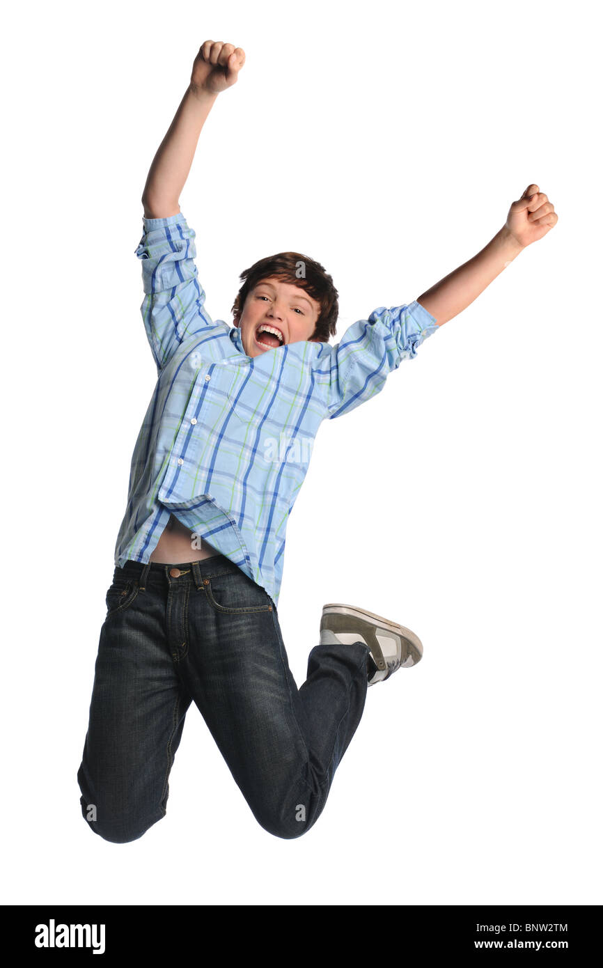 Young boy jumping isolated over white background Stock Photo - Alamy