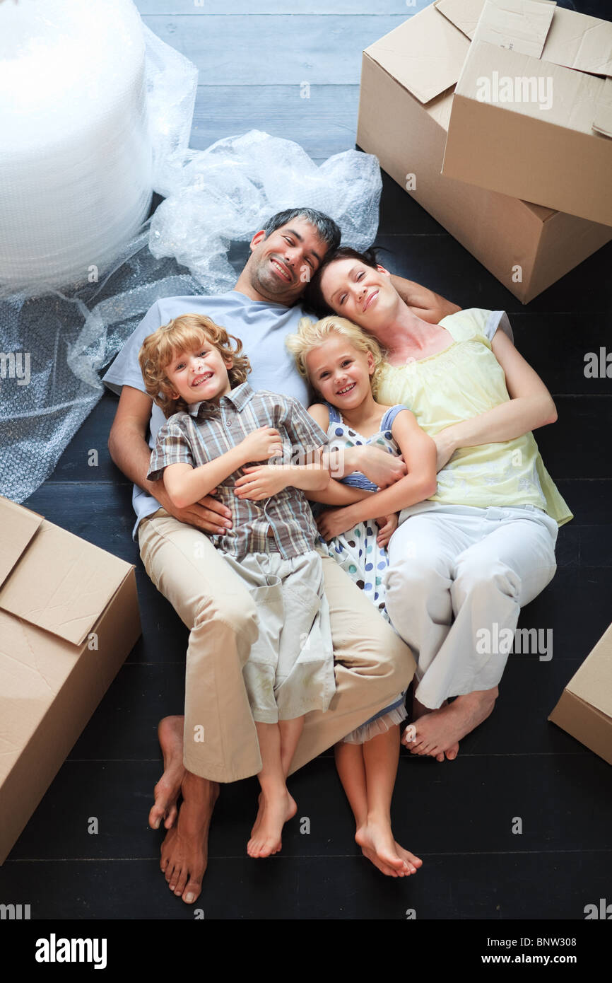 Family sleeping in its new house Stock Photo - Alamy