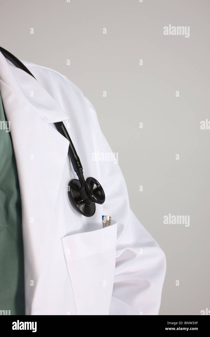Stethoscope on Doctor's lab coat Stock Photo - Alamy